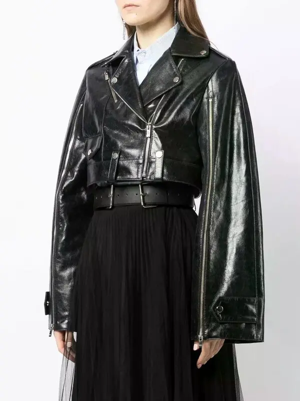 Rokh Cropped Leather Biker Jacket
