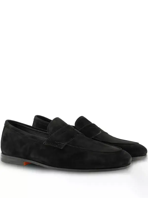 Santoni Flat Penny Loafers - Black