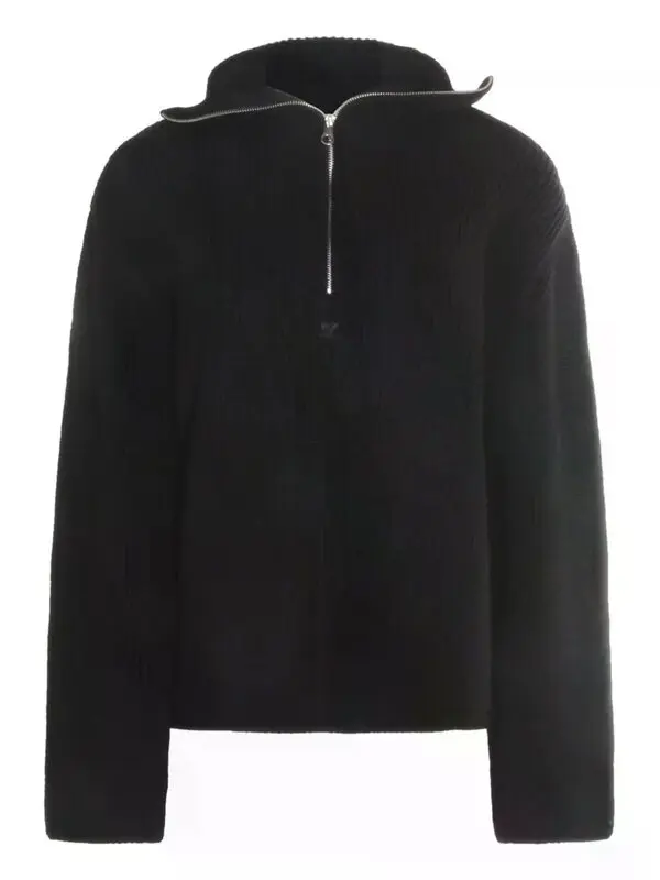 COURREGES Zip-neck Ribbed Sweater - Black