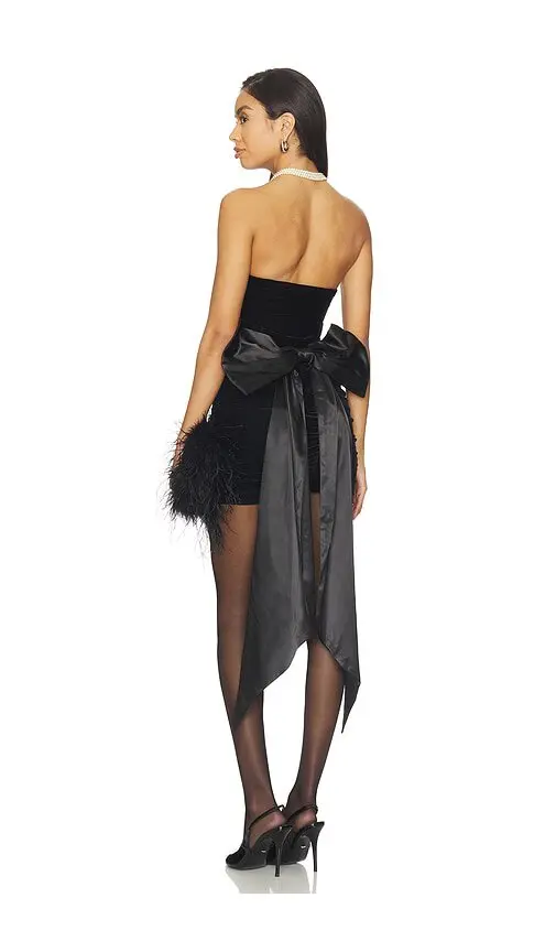 black mini dress with side train Ode To Chic Long Sleeve Mini Dress