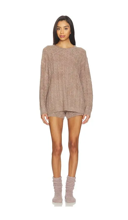 Barefoot Dreams Cable Pullover And Short Set - Sable