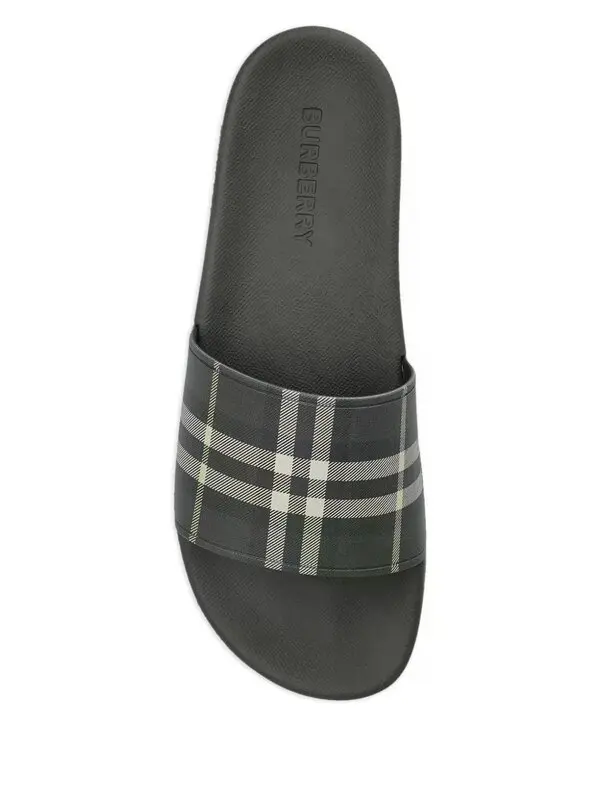 Burberry Check Slides - Grey