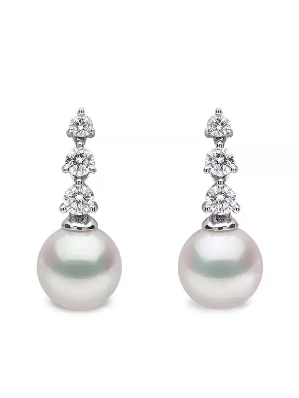 Yoko London 18k White Gold Akoya Pearl And Diamond Earrings - Silver