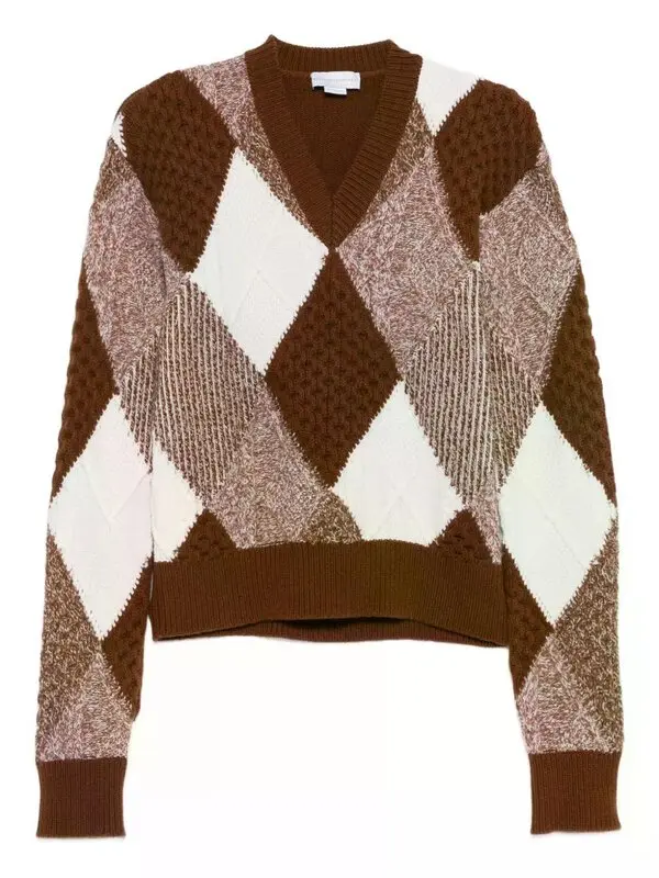 Stella McCartney V-neck Argyle Sweater - Brown