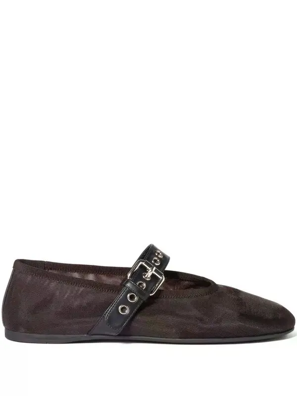 Miu Miu Embroidered Logo Buckle Ballet Flats - Brown