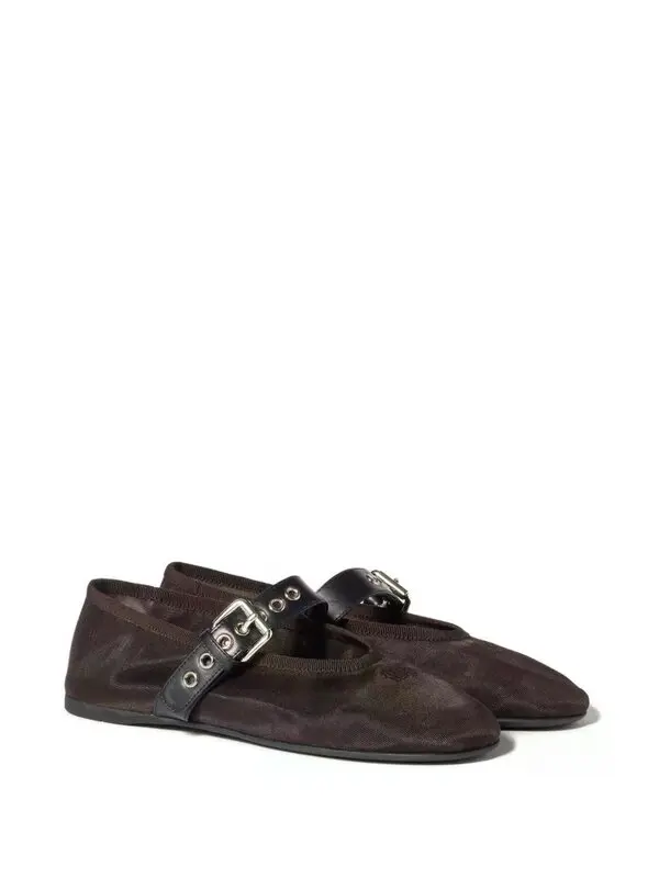 Miu Miu Embroidered Logo Buckle Ballet Flats - Brown
