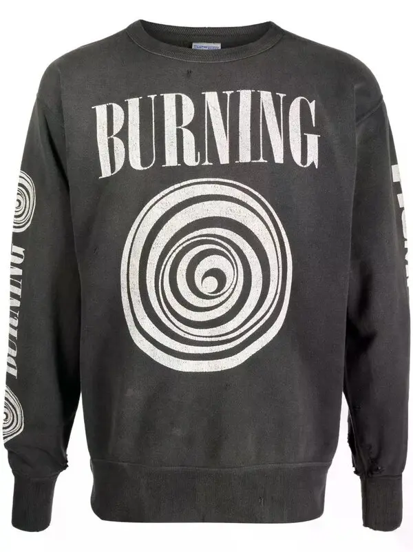 SAINT MXXXXXX Slogan-print Distressed-finish Sweatshirt - Black