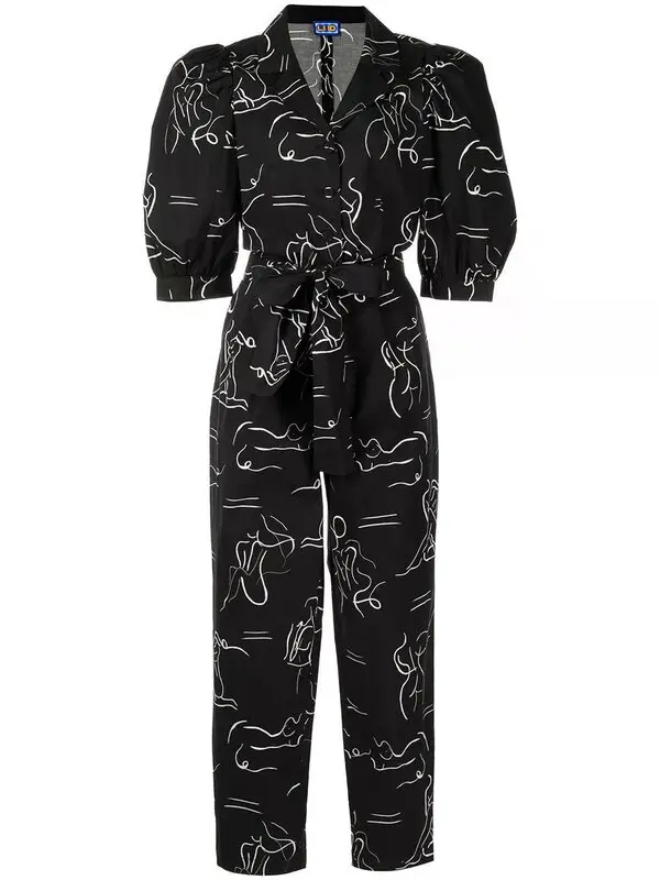 Lhd Casitas Abstract-print Jumpsuit - Black