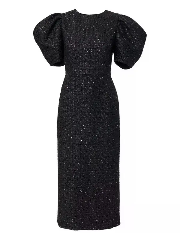 Carolina Herrera Tweed Puff-sleeve Midi Dress