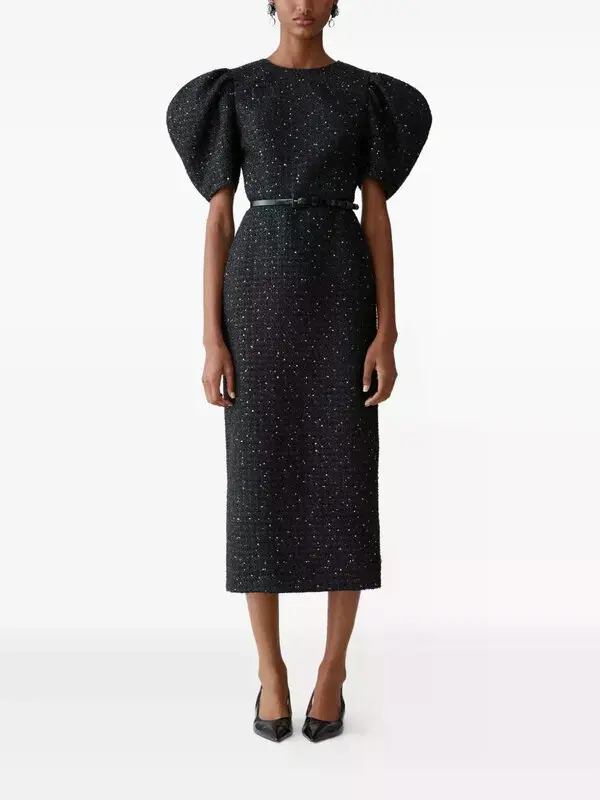 Carolina Herrera Tweed Puff-sleeve Midi Dress