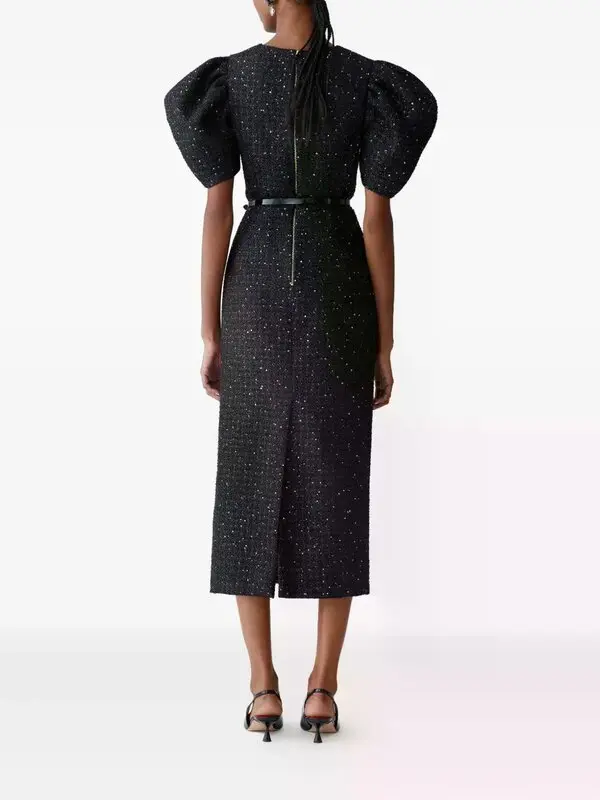 Carolina Herrera Tweed Puff-sleeve Midi Dress