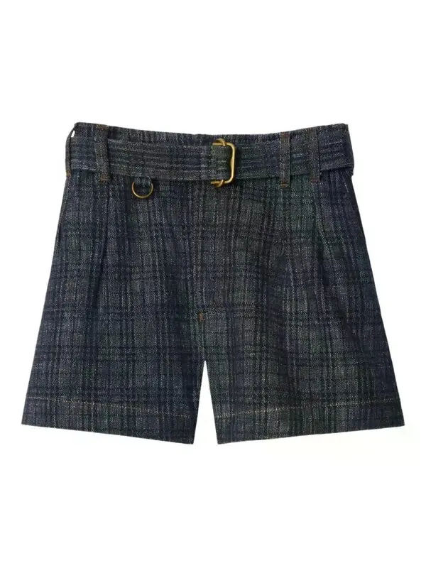 Burberry Belted Checked Denim Shorts
