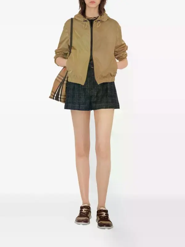 Burberry Belted Checked Denim Shorts
