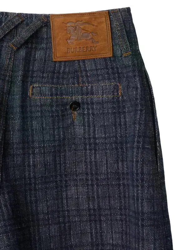 Burberry Belted Checked Denim Shorts