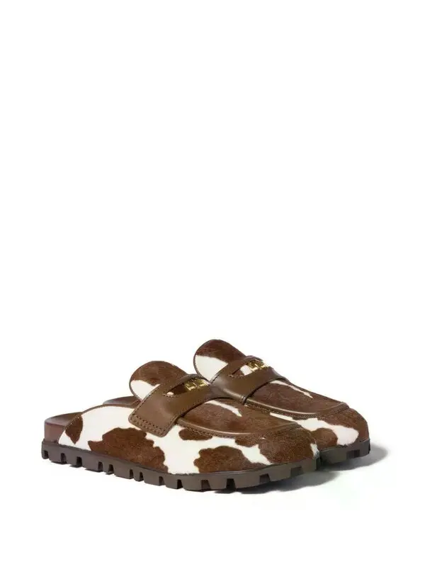 Miu Miu Calf Hair Penny Loafer Mules - Brown