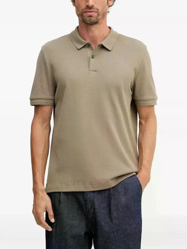 BOSS Parlay 240 Button Herringbone Polo Shirt - Neutrals