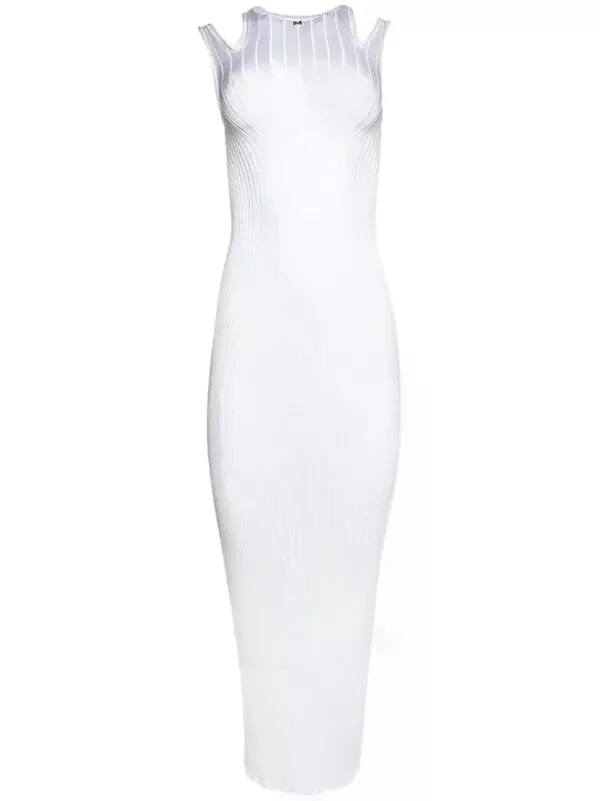 MUGLER Plaque Detail Maxi Knitted Dress - White