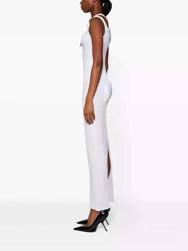 MUGLER Plaque Detail Maxi Knitted Dress - White