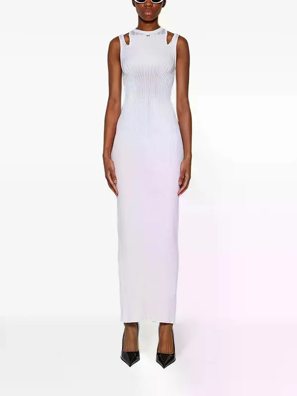 MUGLER Plaque Detail Maxi Knitted Dress - White