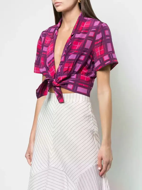 Lhd Plaid Silk Wrap Top