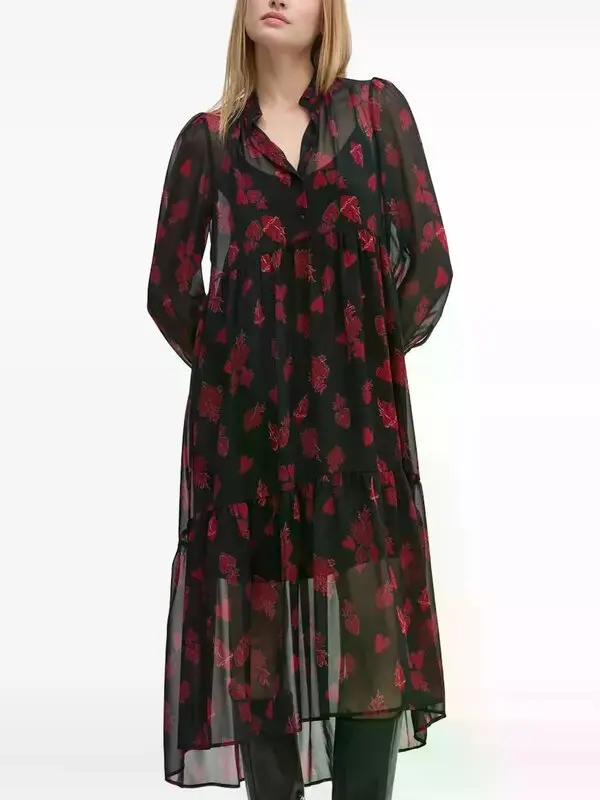 Sisley Heart-Print Midi Dress In Black - 30% Off | Editorialist
