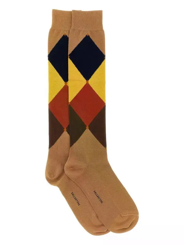 BALLANTYNE Diamond Patterned Socks - Neutrals