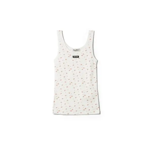 Miu Miu Ribbed Jersey Tank Top - White/tobacco