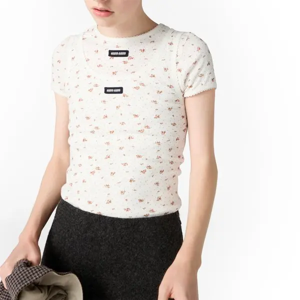 Miu Miu Ribbed Jersey Tank Top - White/tobacco