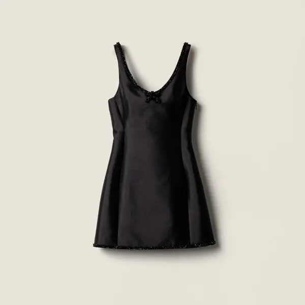 Miu Miu Embroidered Silk And Wool Mini-dress - Black