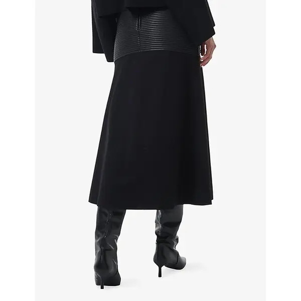 LEEM Faux-leather Layered Maxi Skirt