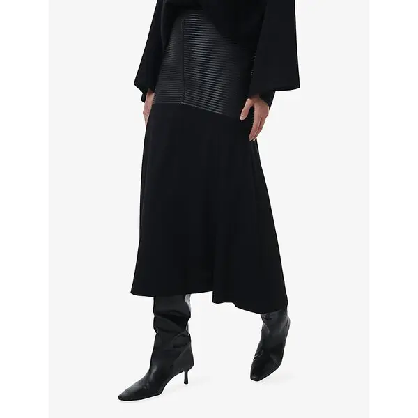 LEEM Faux-leather Layered Maxi Skirt