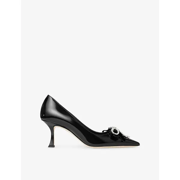 JIMMY CHOO Auria 70 Spazzolato Leather Courts - Black/crystal