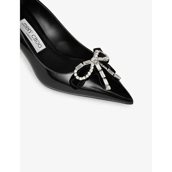 JIMMY CHOO Auria 70 Spazzolato Leather Courts - Black/crystal