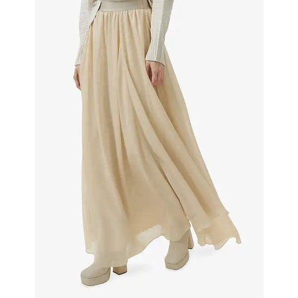 LEEM Woven Maxi Skirt With Asymmetric Hem
