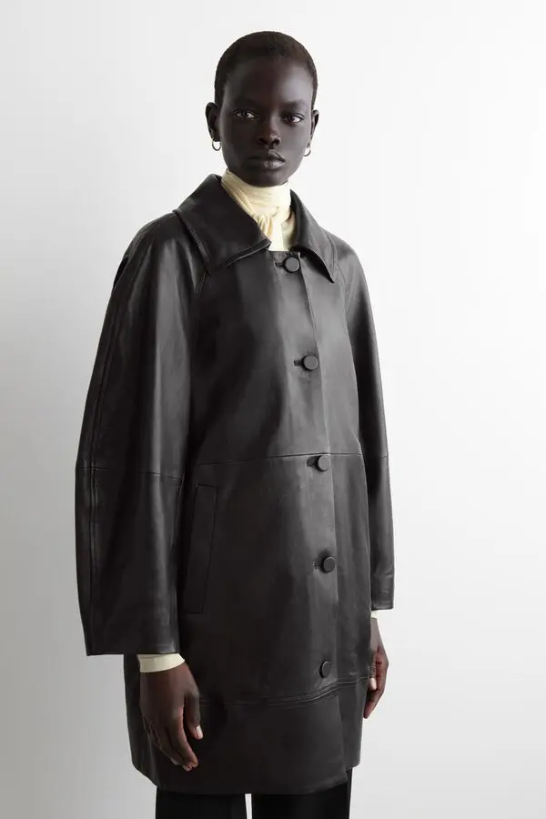 Cos Sculptural Leather Coat