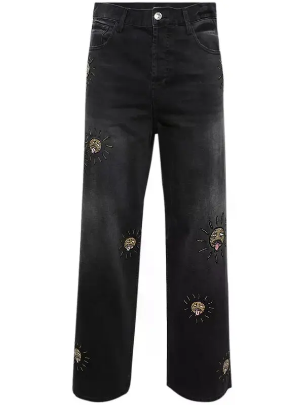 NAHMIAS Beaded Sun Wide Leg Jeans - Black