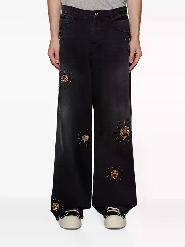 NAHMIAS Beaded Sun Wide Leg Jeans - Black