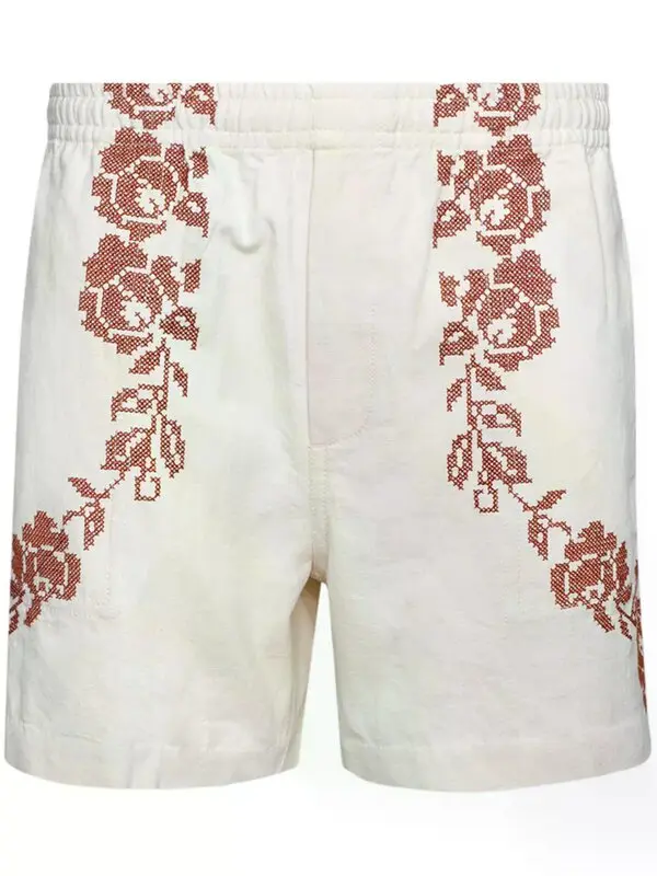 BODE Rose-embroidered Cotton Shorts - White