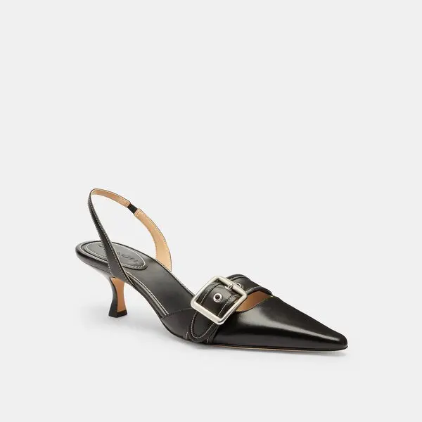 COACH Margot Slingback Pointed Toe Kitten Heel - Black
