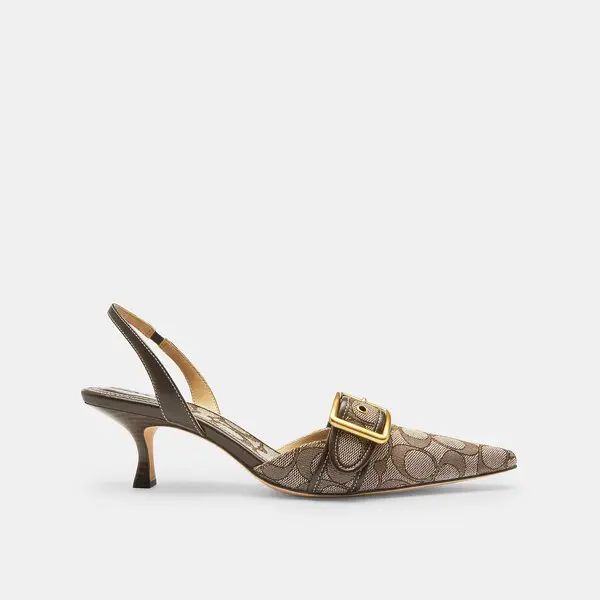 COACH Margot Signature Jacquard Slingbacks - Oak/maple