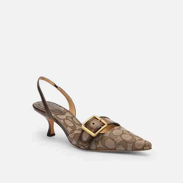 COACH Margot Signature Jacquard Slingbacks - Oak/maple