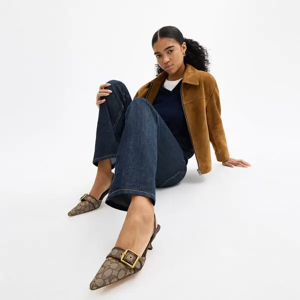 COACH Margot Signature Jacquard Slingbacks - Oak/maple