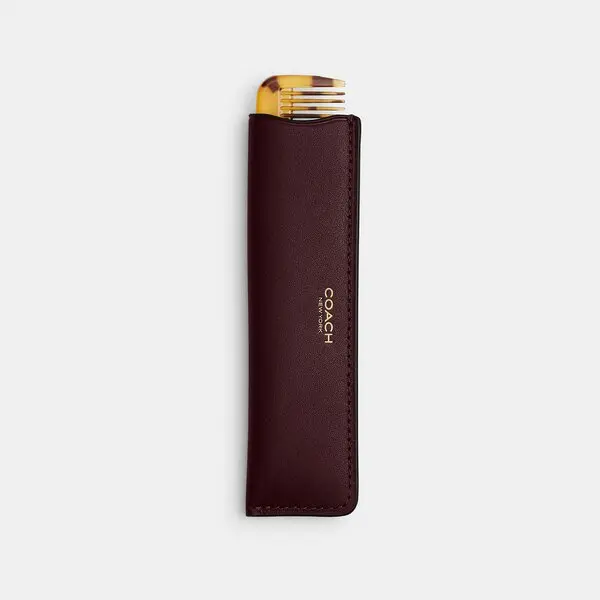 COACH Comb With Leather Sleeve - Brass/merlot
