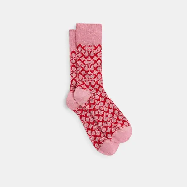 Coach Signature Crew Socks - Pink