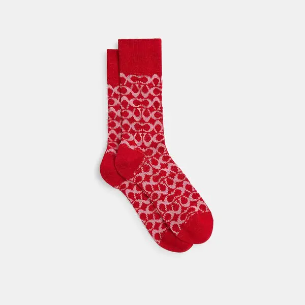 Coach Signature Crew Socks - Red