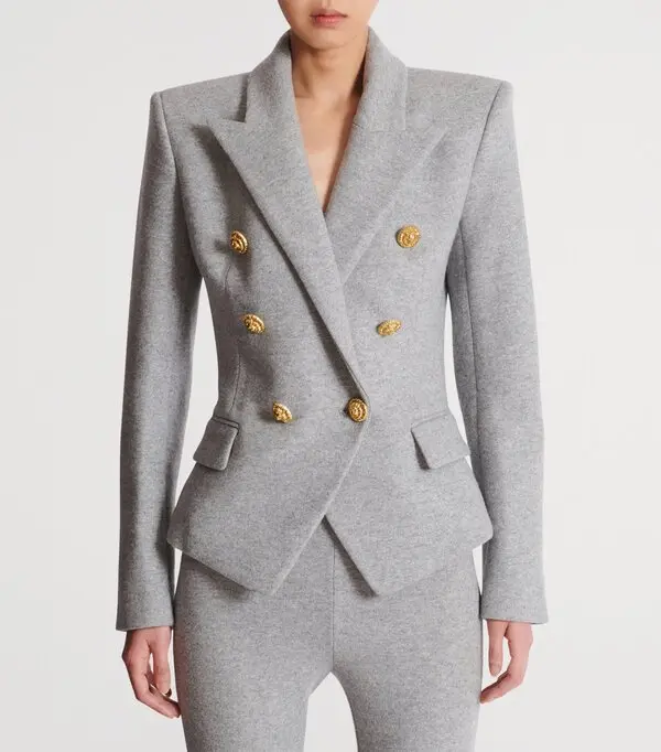 Balmain Wool-blend Double-breasted Blazer - Grey