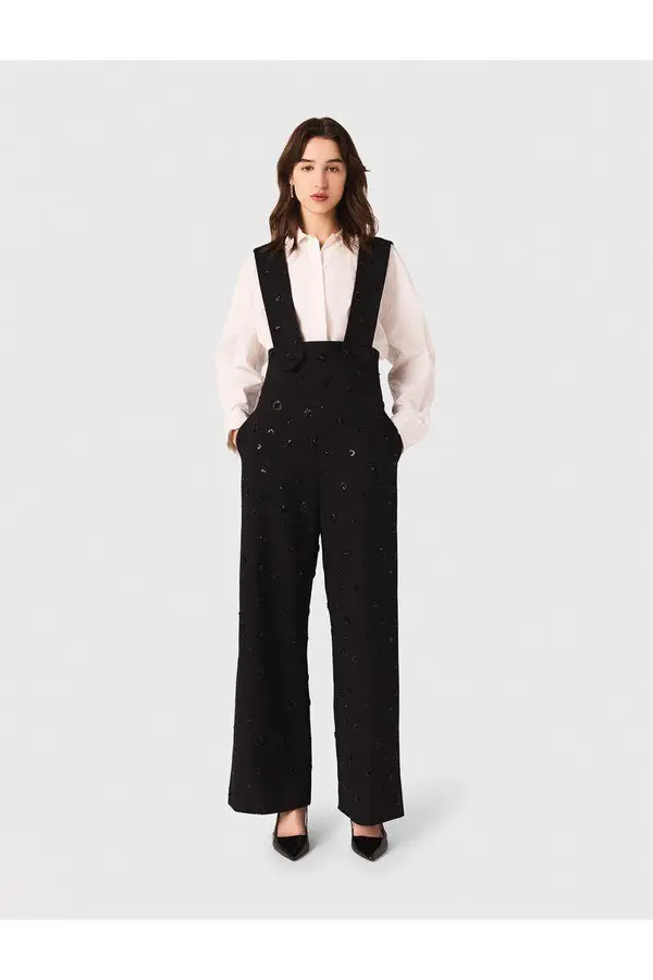 Maje Embroidered Trousers With Braces - Black