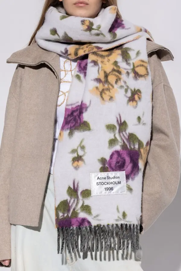 Acne Studios Scarf With Logo - Grey