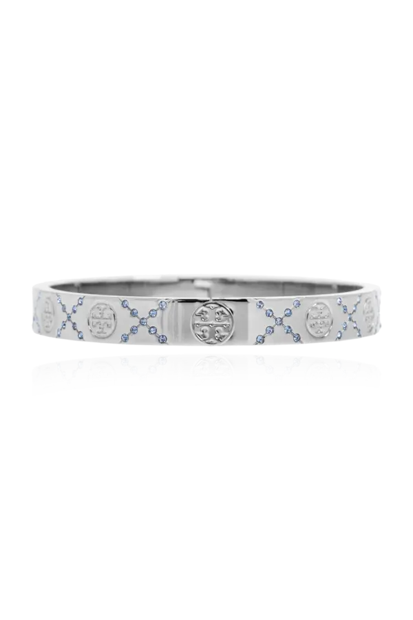 Tory Burch Brass Emblem Bangle - Silver