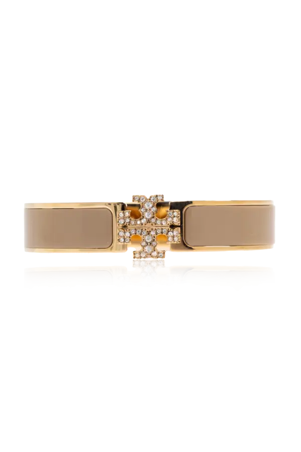 Tory Burch Crystal Logo Bangle Bracelet - Brown
